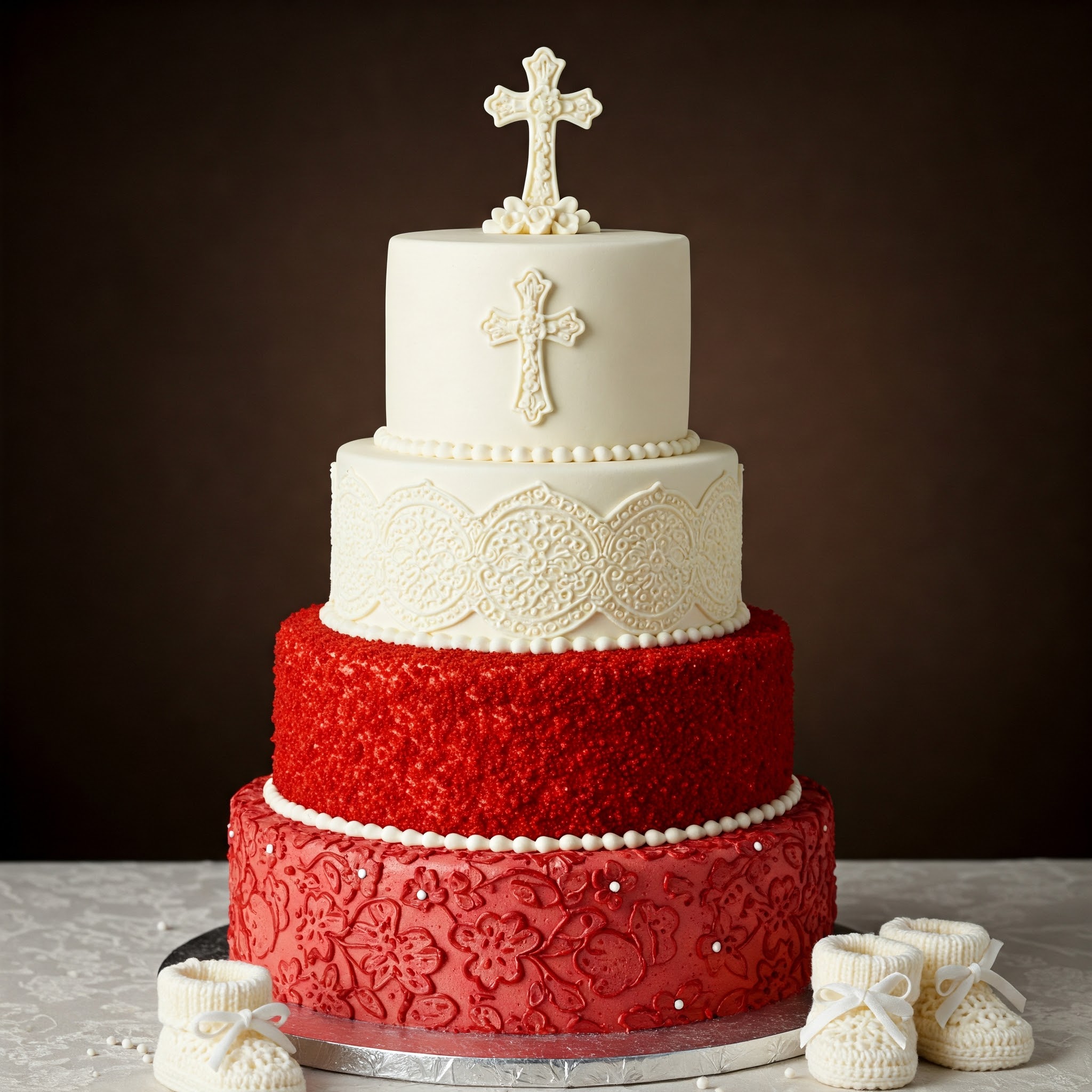 Custom Red Velvet Christening Cake – Anna 's Cakes