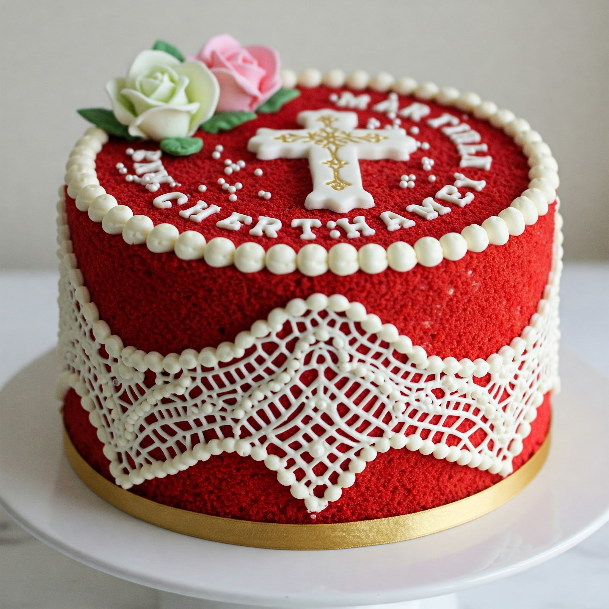 Custom Red Velvet Christening Cake – Anna 's Cakes