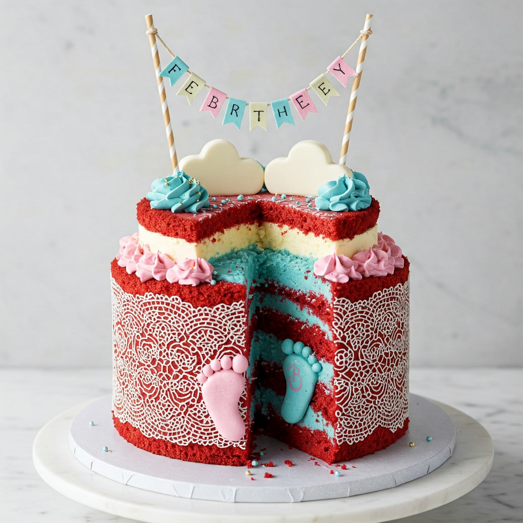 Custom Red Velvet Gender Reveal Cake – Anna 's Cakes