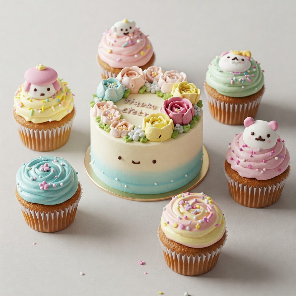 4”/10cm Vanilla Bento Cake with 5 cupcakes – Anna 's Cakes